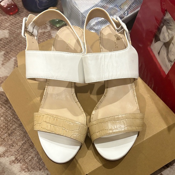 Pelle Moda | Shoes | Pelle Moda White And Tan Heeled Sandals | Poshmark